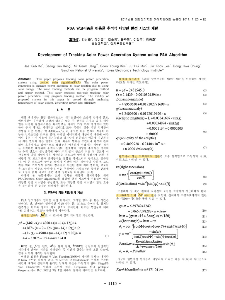 Development of Tracking Solar Power Generation System Using PSA ...