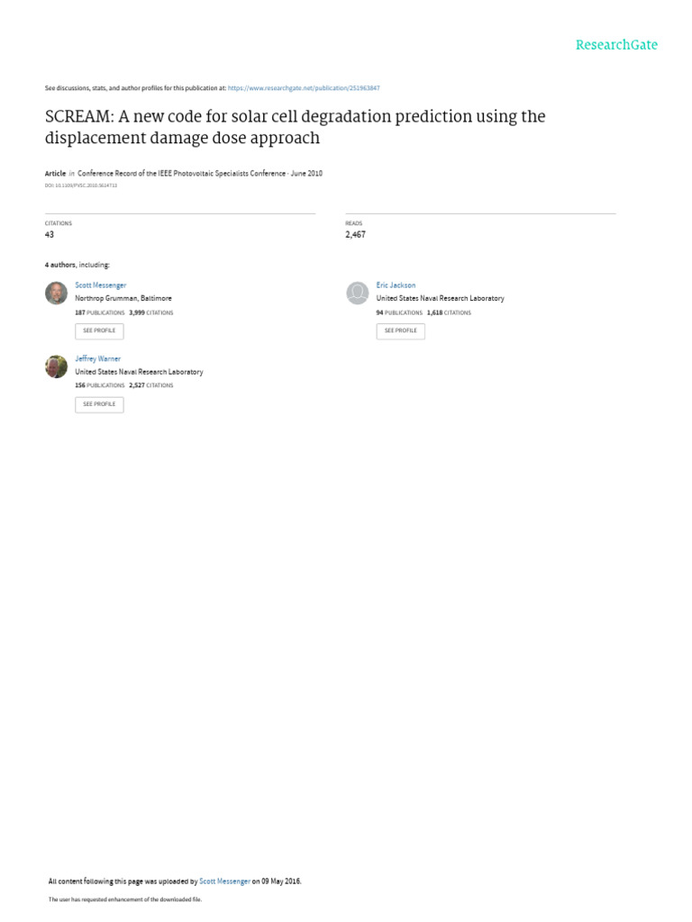 SCREAM - A New Code For Solar Cell Degradation Prediction Using The ...