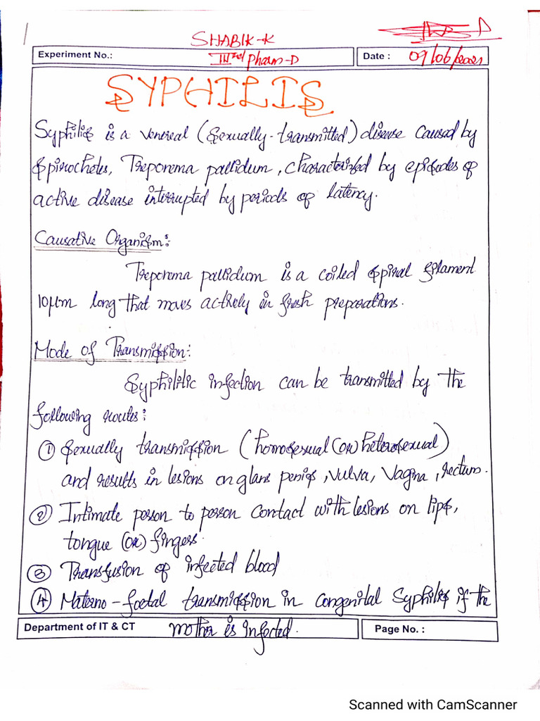 Syphilis Notes Third Yr | PDF