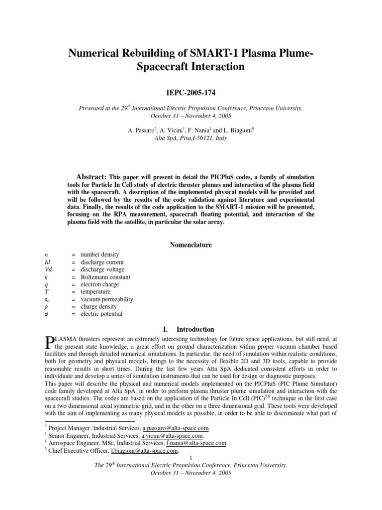 IEPC-2005-174 Numerical Rebuilding of SMART-1 Plasma Plume-Spacecraft ...