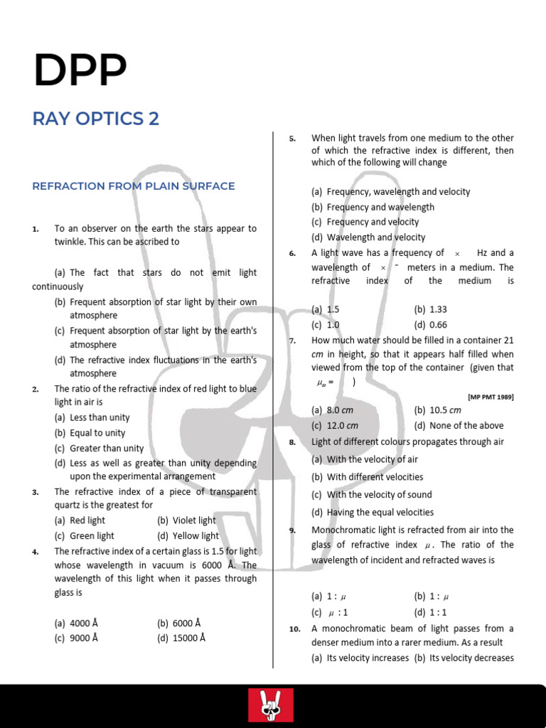 Ray Optics 2 - Refraction From Plain Surface | PDF | Refraction ...