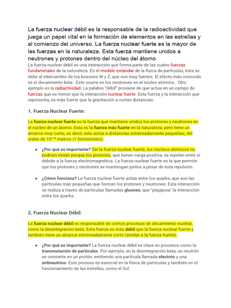 Fuerza Nuclear Débil Fuerza Nuclear Fuerte Fuerzas Fuerza | PDF ...