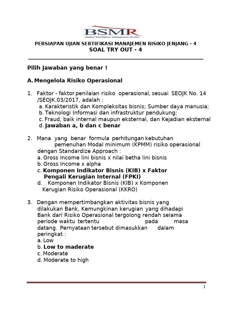 Persiapan Ujian Sertifikasi BSMR Level 4 | PDF