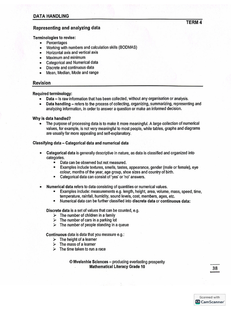 Data Handling Notes Grade 11 | PDF
