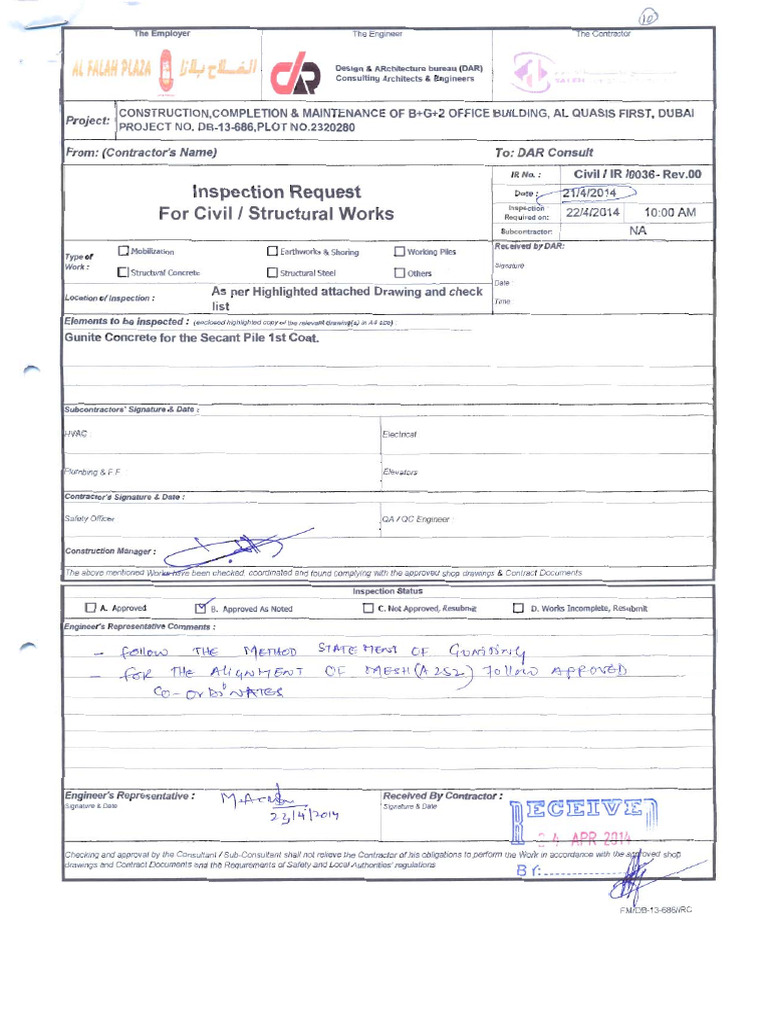 Civil - Ir.036-Rev-0 Gunite Concrete For The Secant Pile 1st Coat | PDF