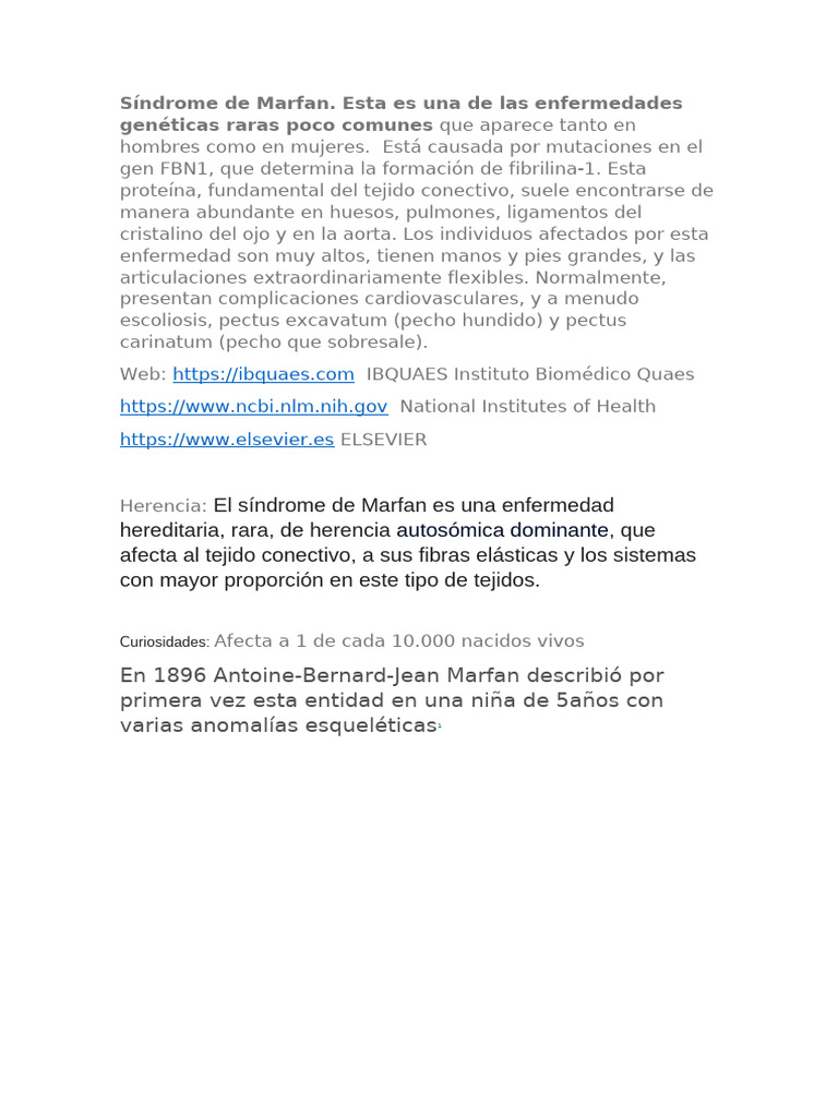 Síndrome de Marfan: Causas y Síntomas | PDF