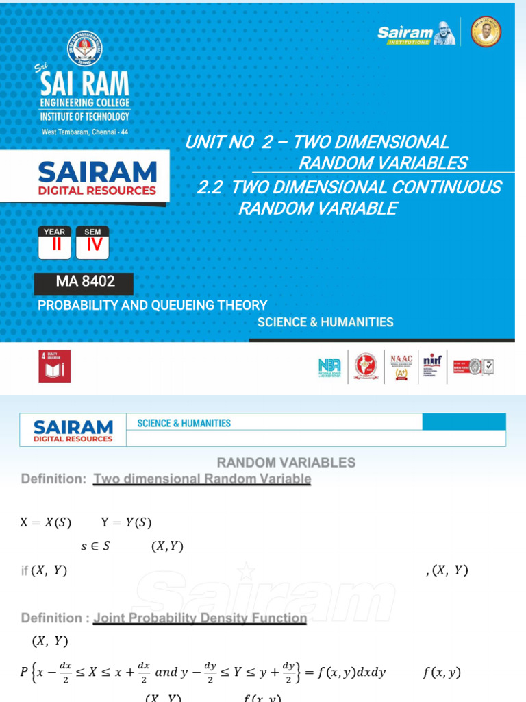 2.2 Two Dimensional Continuous Random Variables | PDF | Probability Density Function ...