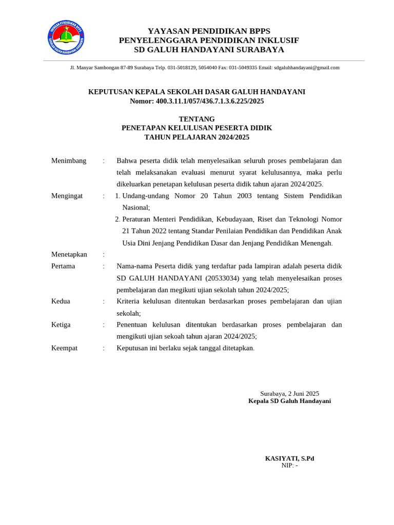 Sk Penetapan Kelulusan | PDF