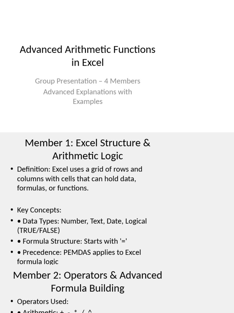 Advanced Excel Arithmetic 4 Members | PDF