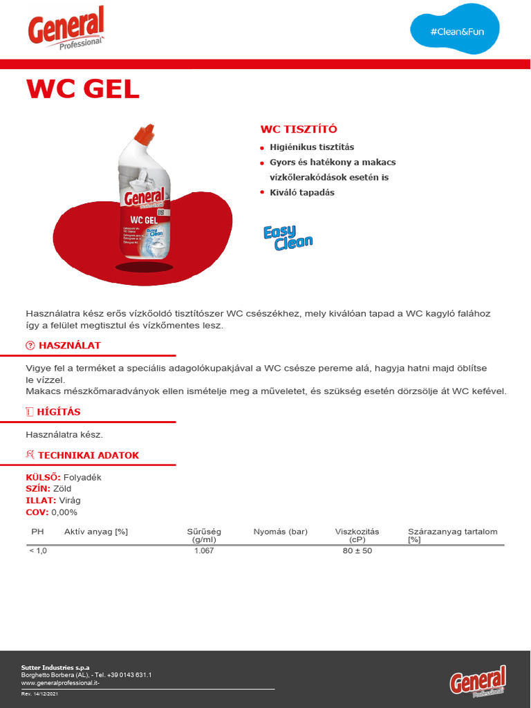 Termekleiras General WC Gel 20220530 | PDF