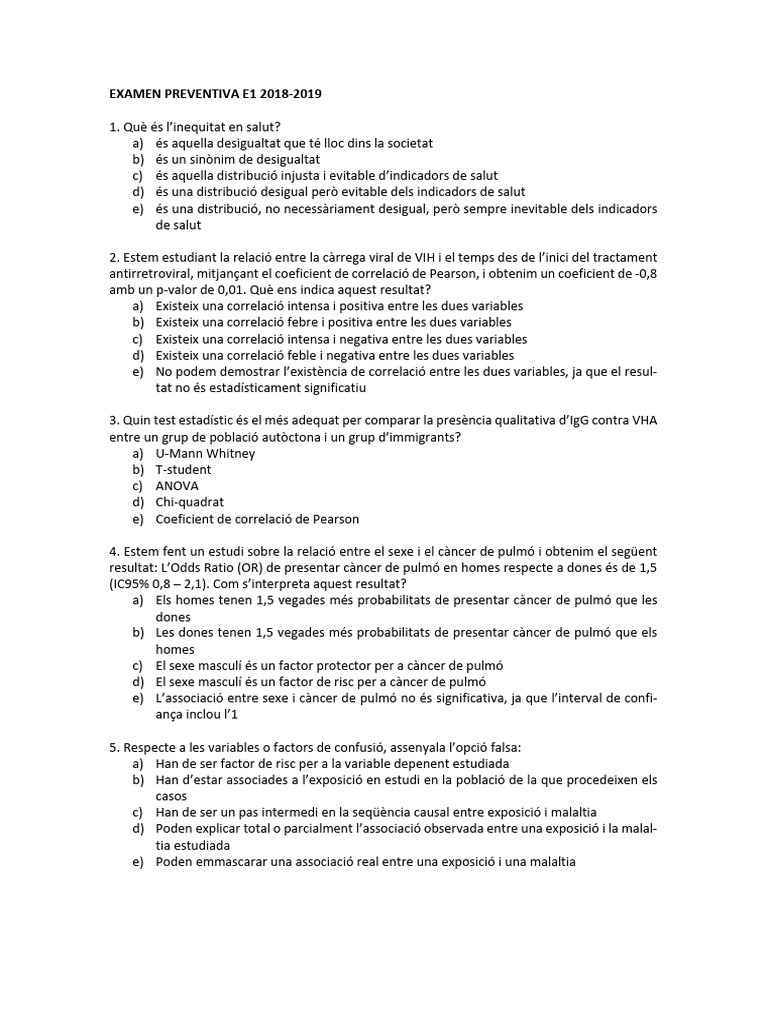Examen Preventiva E1 2018-2019 | PDF