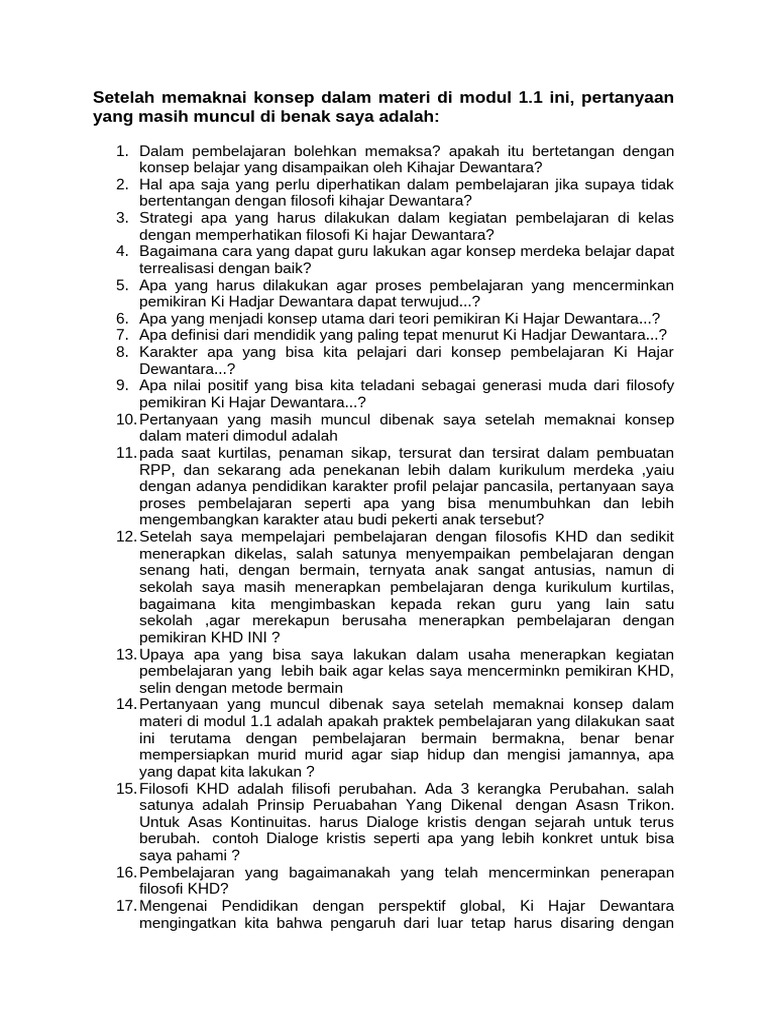 Kumpulan Contoh Pertanyaan Elaborasi Pemahaman Modul 1.1 | PDF