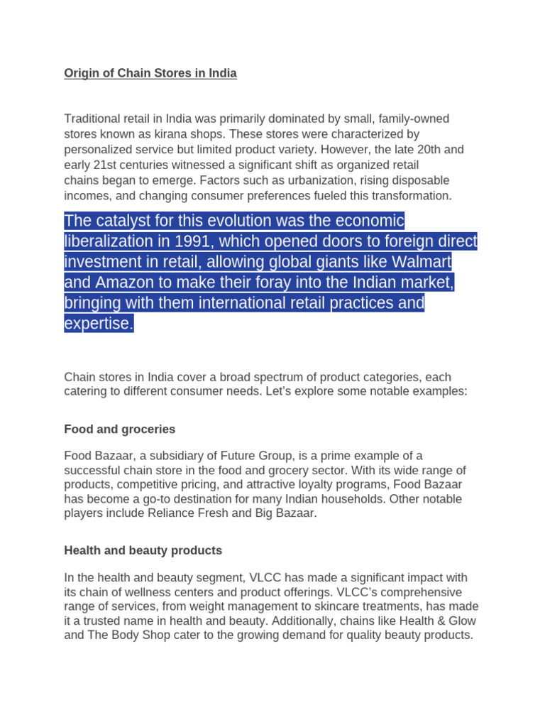 Chain Stores Evolution in India | PDF | Retail | Grocery Store