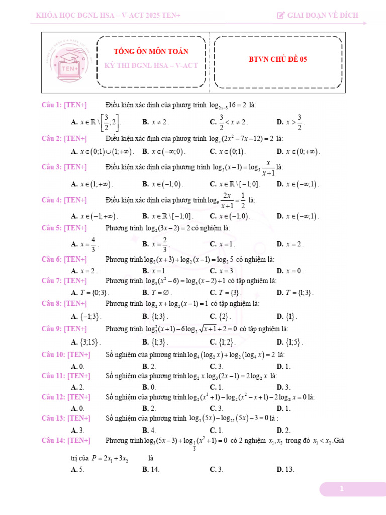 BTVN Chu de 05 PT BPT Logarit PDF | PDF