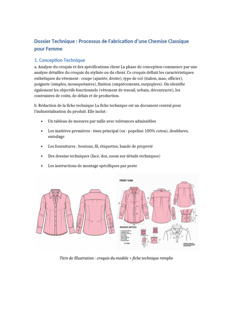 Fabrication d'une Chemise Classique Femme | PDF | Conception assistée ...