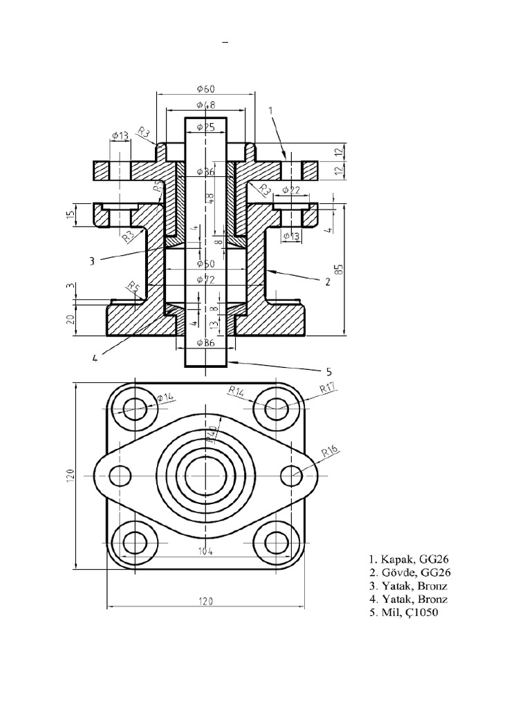 (23/05/2025, 23:59) Draw The Manufacturing Drawings of The Parts (1, 2 ...