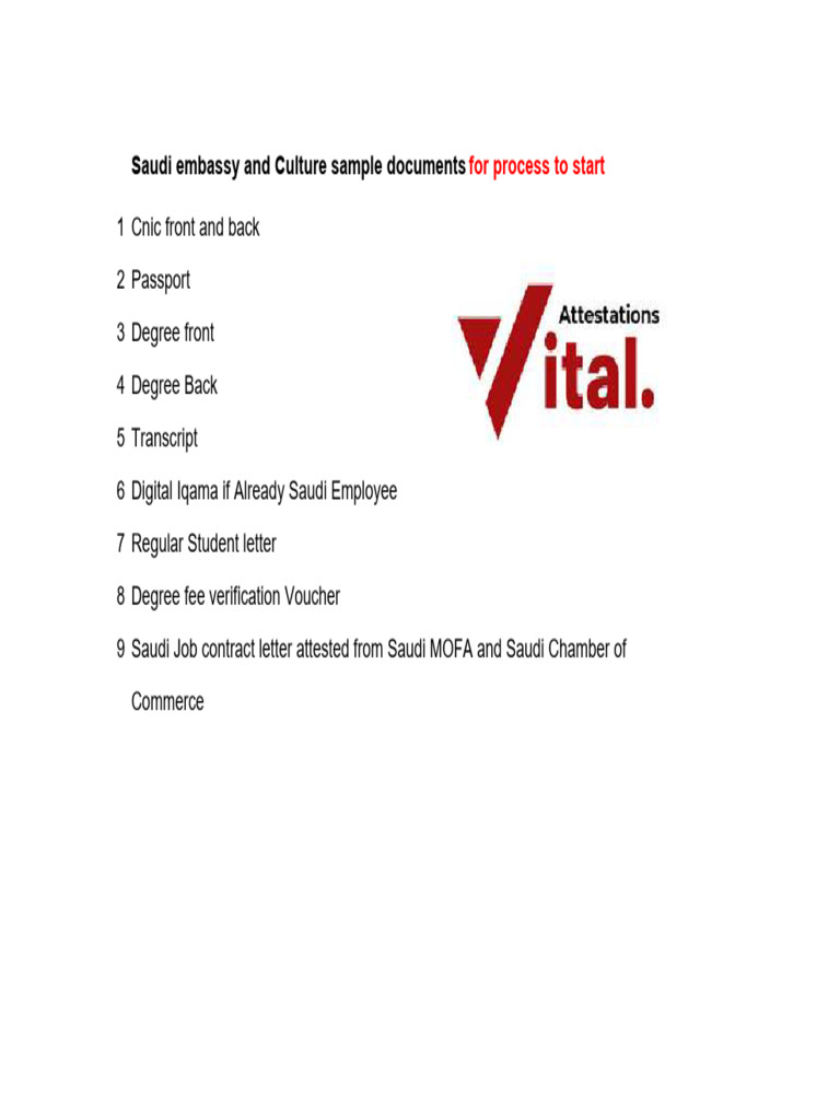 Saudi Embassy Document Requirements | PDF