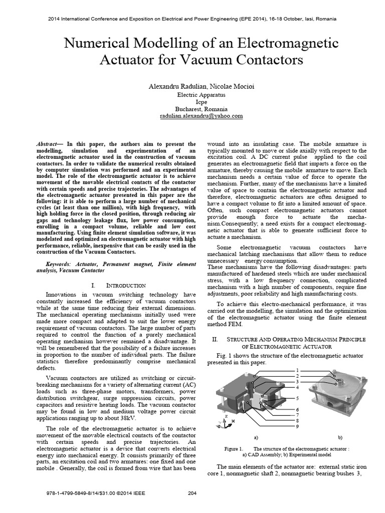 A. Radulian - Numerical Modelling of An Electromagnetic Actuator For Vacuum Contactors | PDF ...