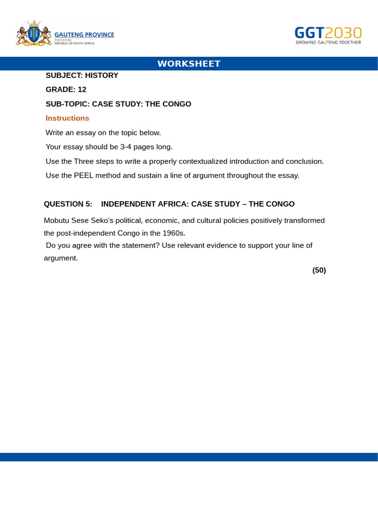 History Worksheet 9 The CONGO | PDF