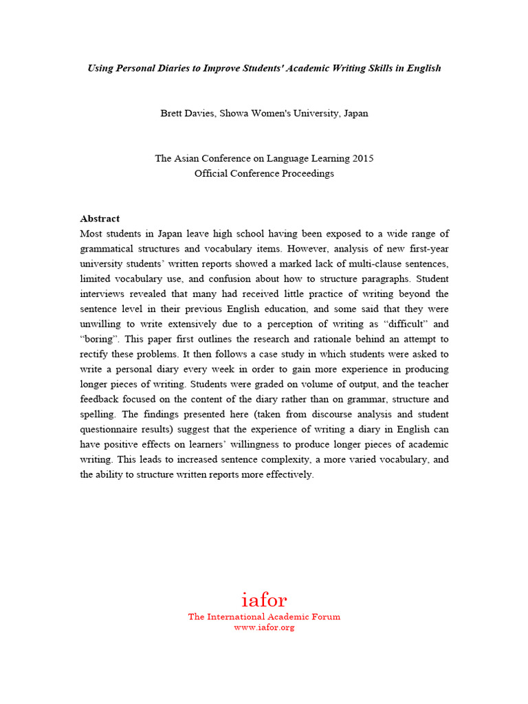 Using Personal Diaries in Improve Students' Academic Writing Skills in ...