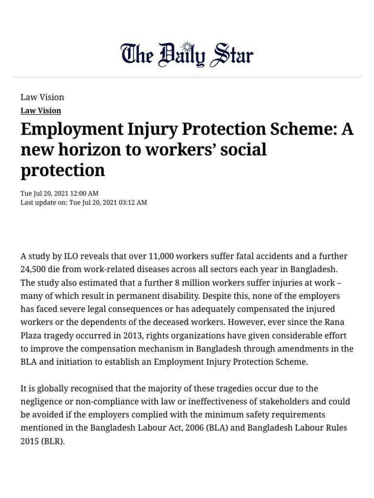 Employment Injury Protection Scheme - A New Horizon To Workers' Social ...
