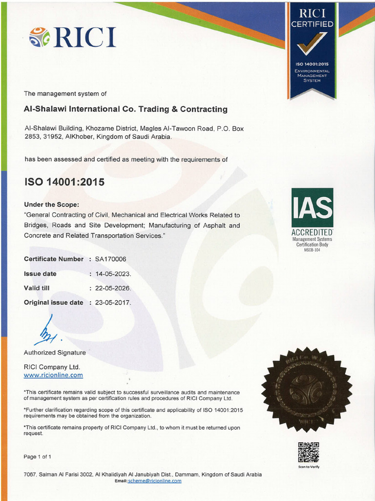 Al-Shalawi Intl ISO 14001-2015 | PDF