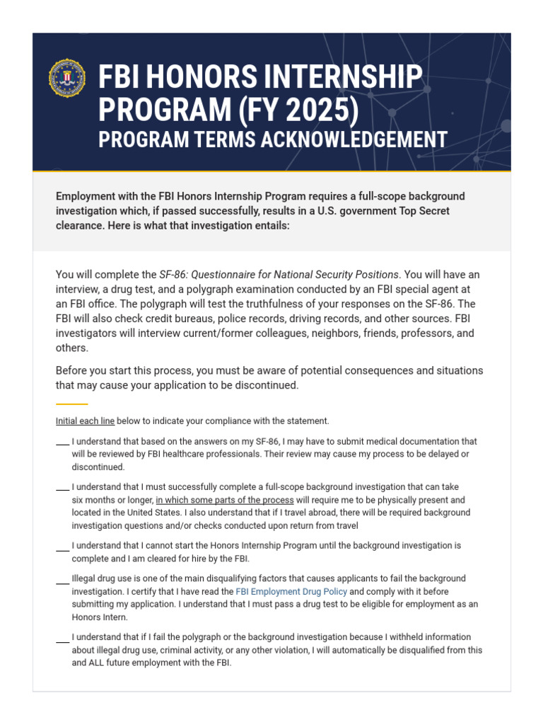 Program Term Acknowledgment Form | PDF | Background Check | Federal Bureau Of Investigation