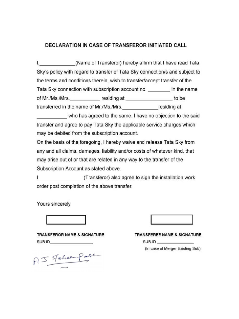 Tata Sky Noc Declaration | PDF