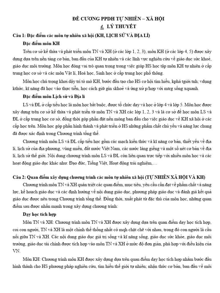 ĐỀ CƯƠNG PPDH TNXH | PDF