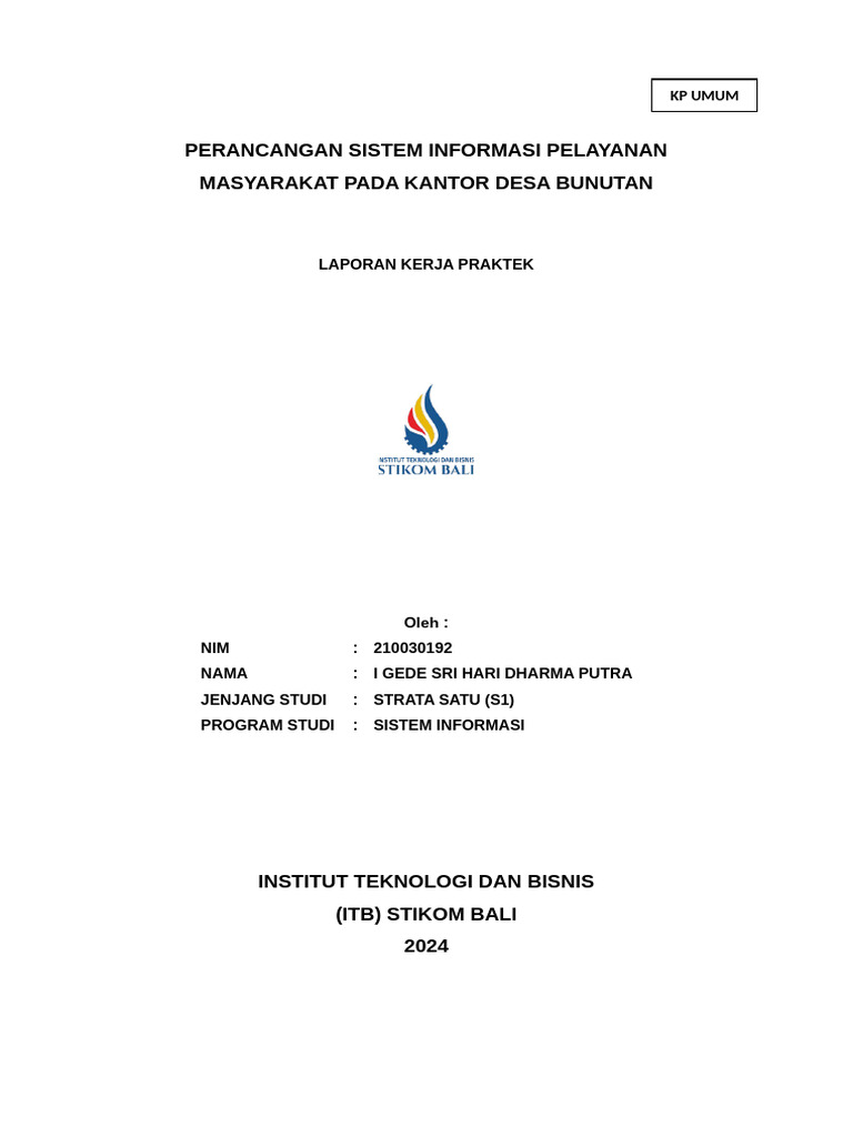 Sistem Informasi Pelayanan Desa Bunutan | PDF