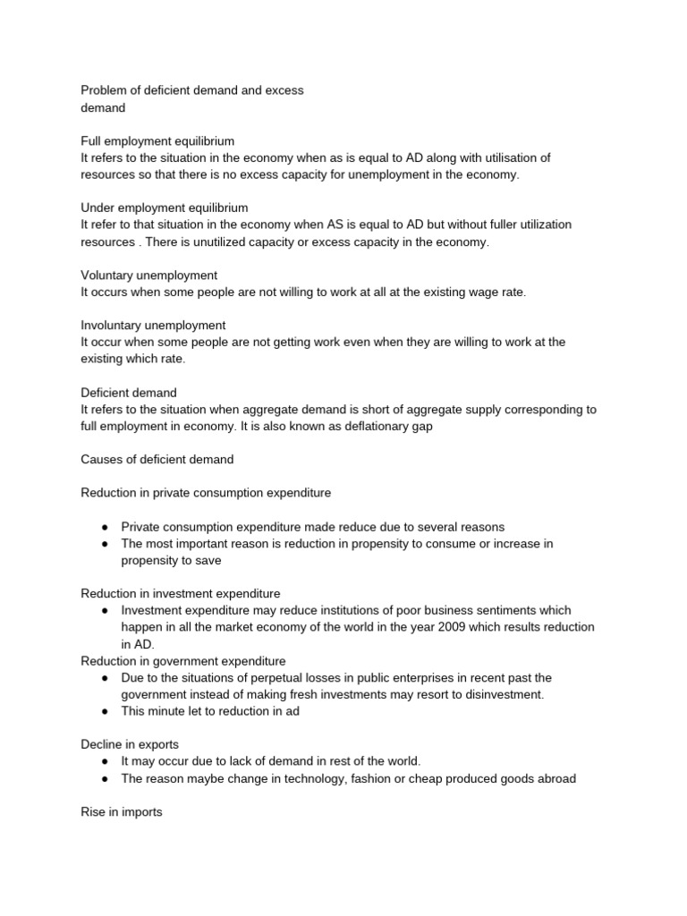 Problem of Deficient Demand and Excess | PDF | Fiscal Policy | Government Spending