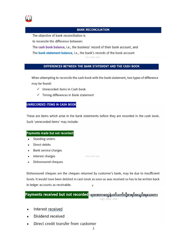 Bank Reconciliation Note | PDF
