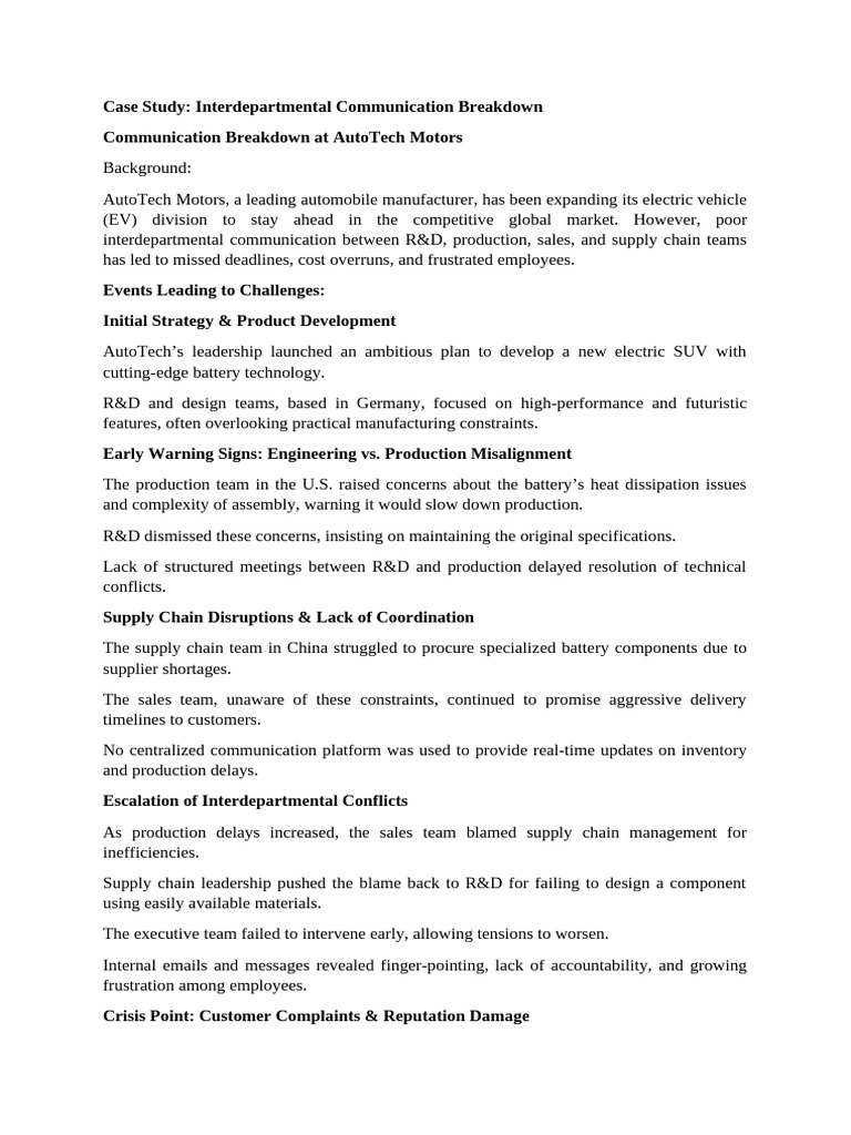 Case Study - Communication in Organisation | PDF | Supply Chain | Business