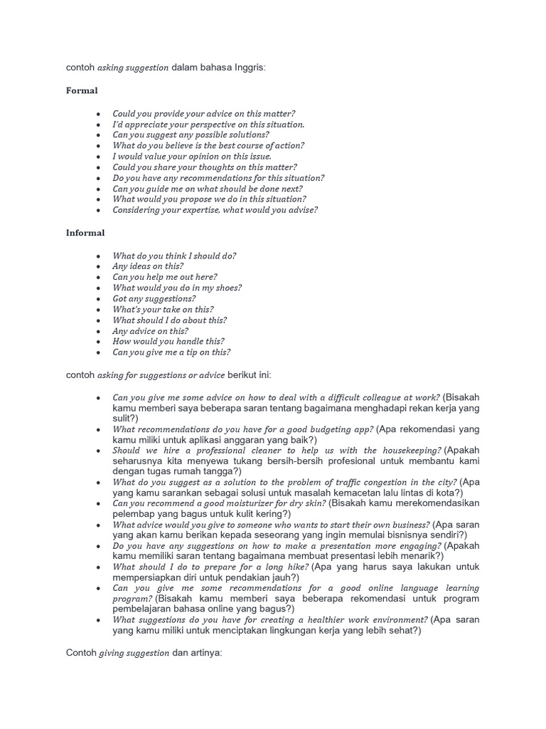 Examples of Asking for Suggestions | PDF
