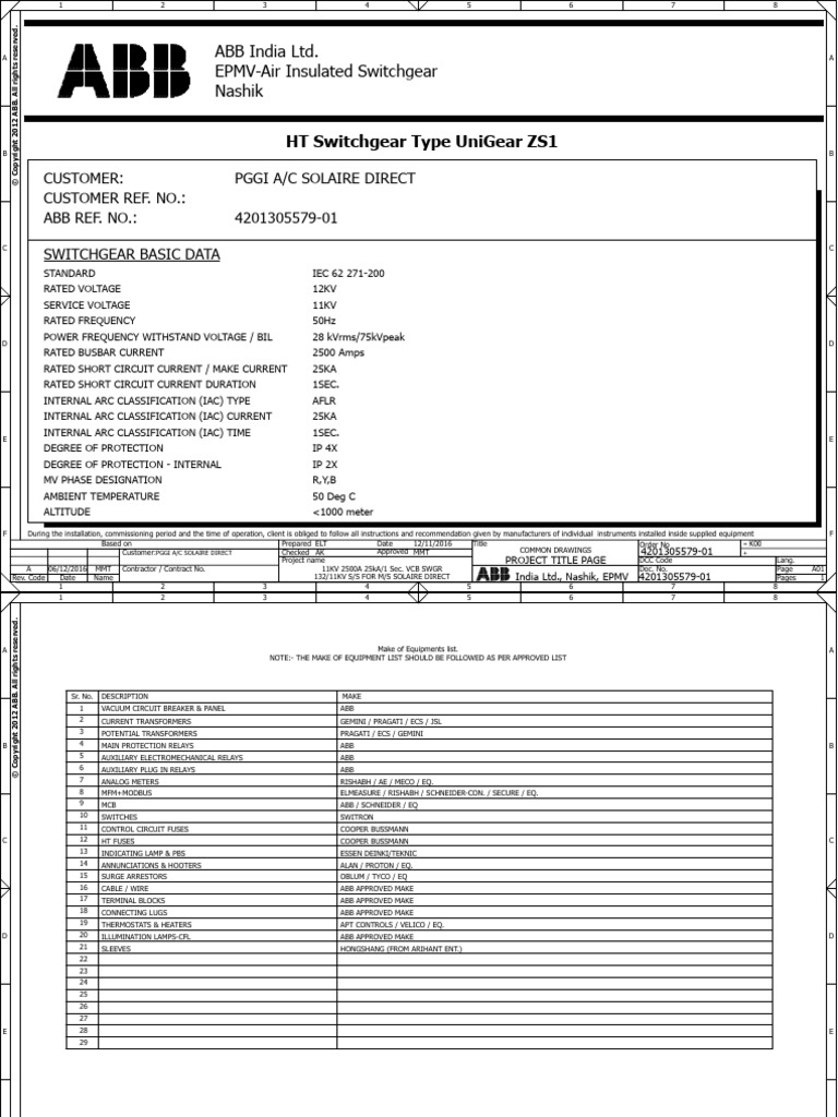 11kV Switchgear - Electrical Drawings - R1 | PDF | Power Engineering ...