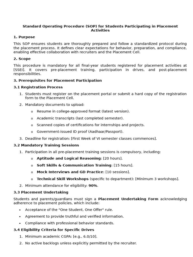 Students Participating in Placement Activities - SOP | PDF | Résumé ...