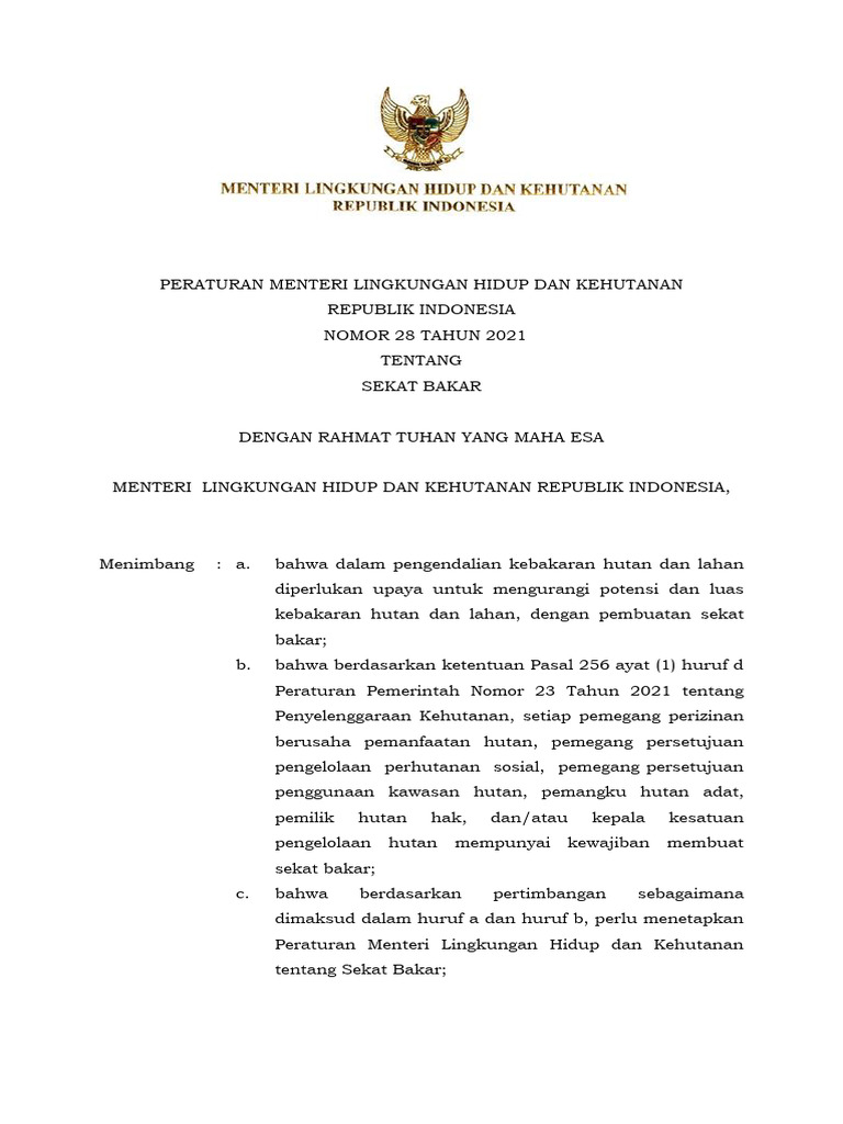 Permen LHK Nomor 28 Tahun 2021 | PDF