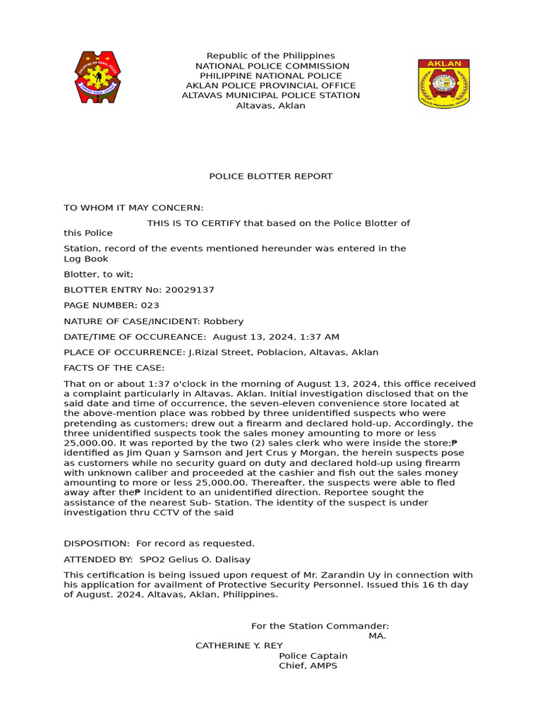 Police Blotter 1 | PDF