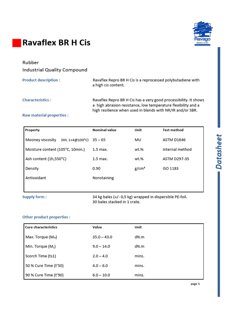 TDS Ravaflex BR H Cis Sa Issue Date - Feb 2018 | PDF | Materials Science | Physical Sciences