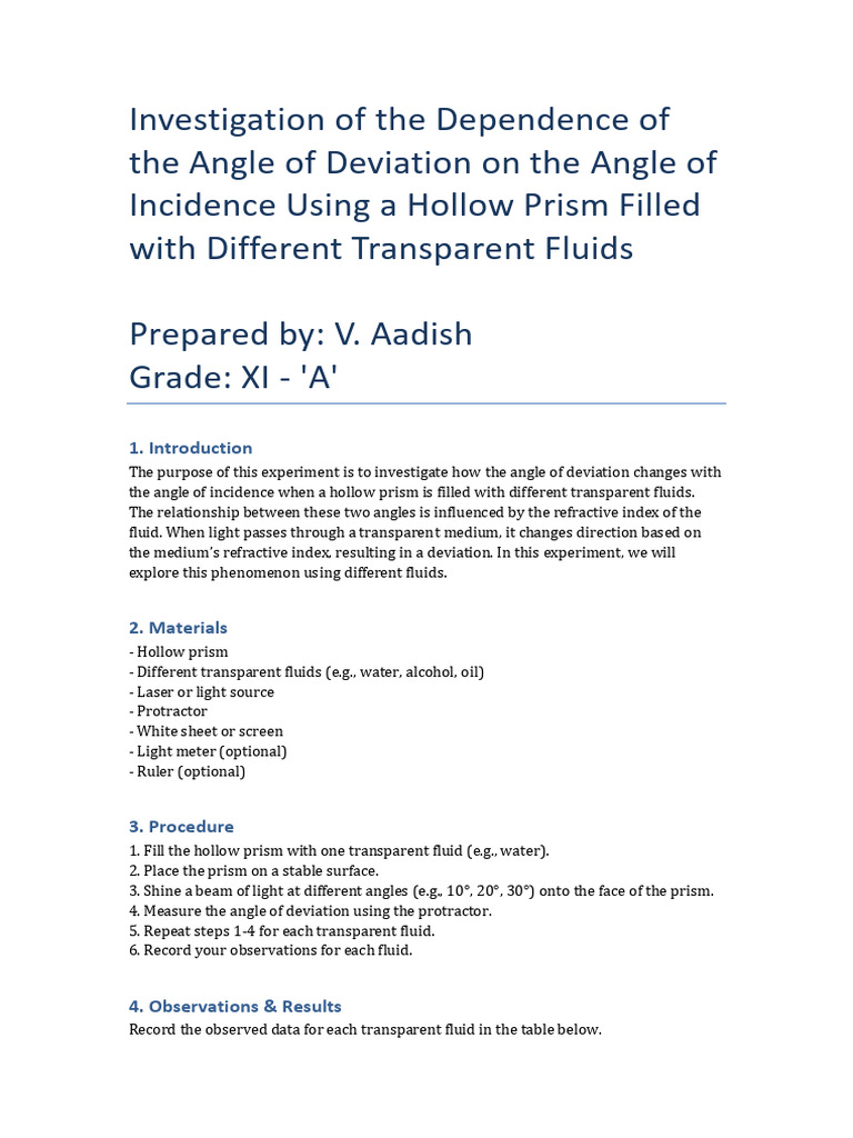 Prism Experiment Report (1) | PDF | Refraction | Refractive Index