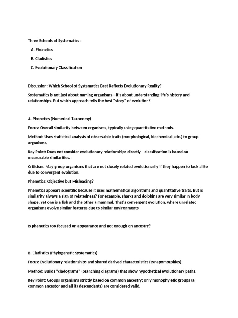 Understanding Systematics: Three Approaches | PDF | Phylogenetics ...