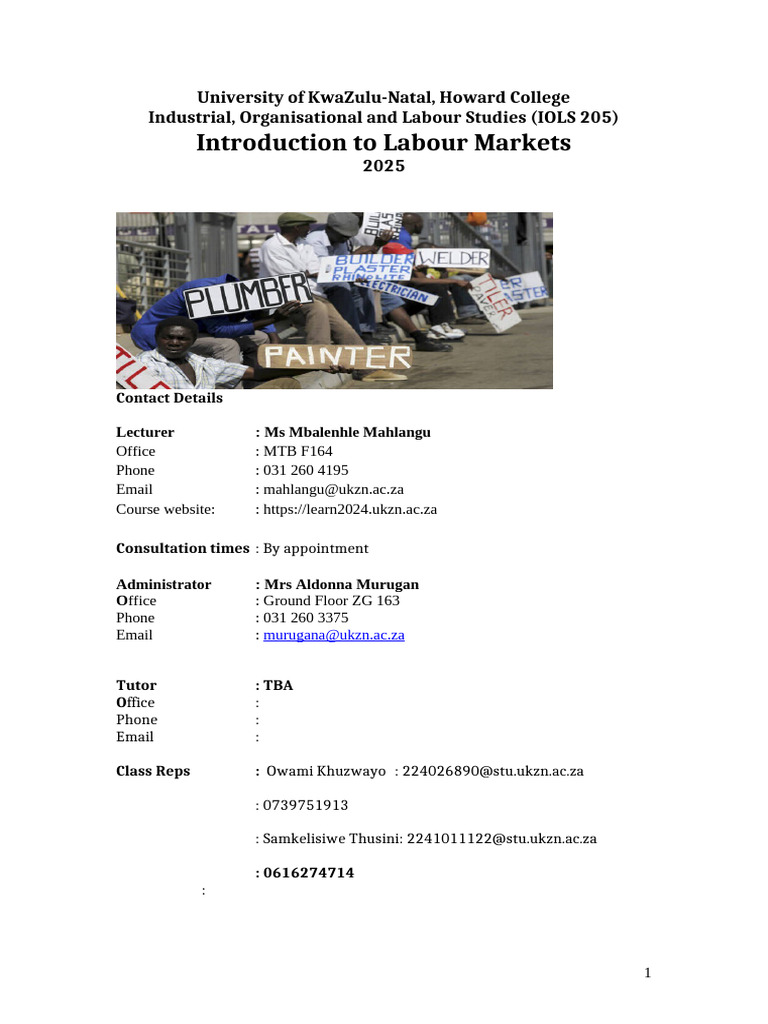 IOLS 205 Course Outline | PDF | Labour Economics | Theory