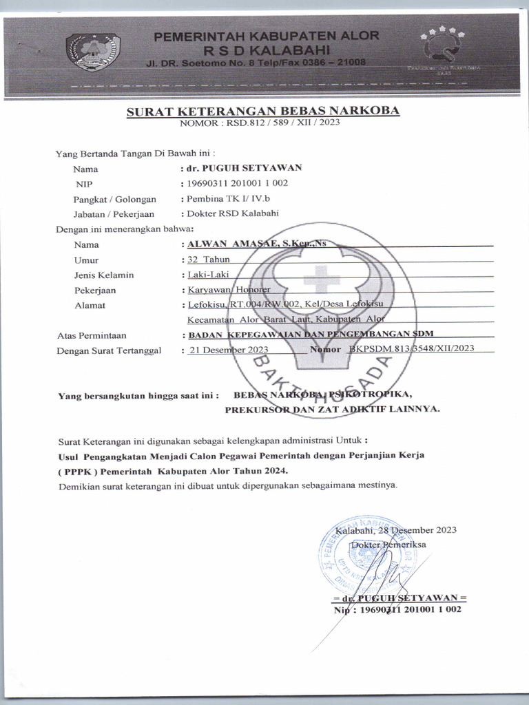 8 Surat Keterangan Bebas Narkoba | PDF