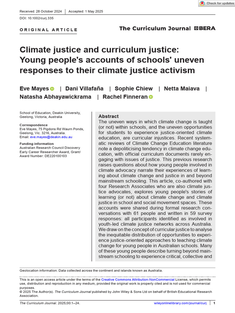 The Curriculum Journal - 2025 - Mayes - Climate Justice and Curriculum ...
