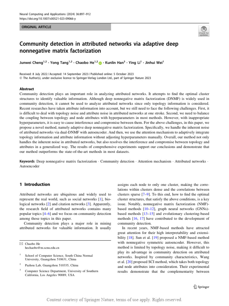 Community Detection in Attributed Networks Via Ada | PDF | Matrix ...