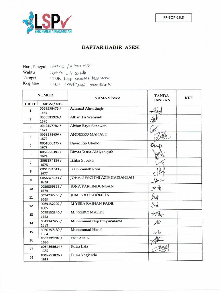 Daftar Asesi Atp - 000127 | PDF