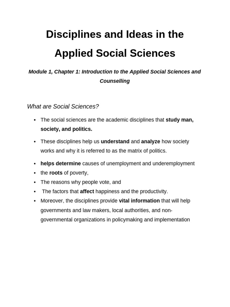 Disciplines and Ideas in The Applied Social Sciences Reviewer | PDF | Counseling Psychology ...