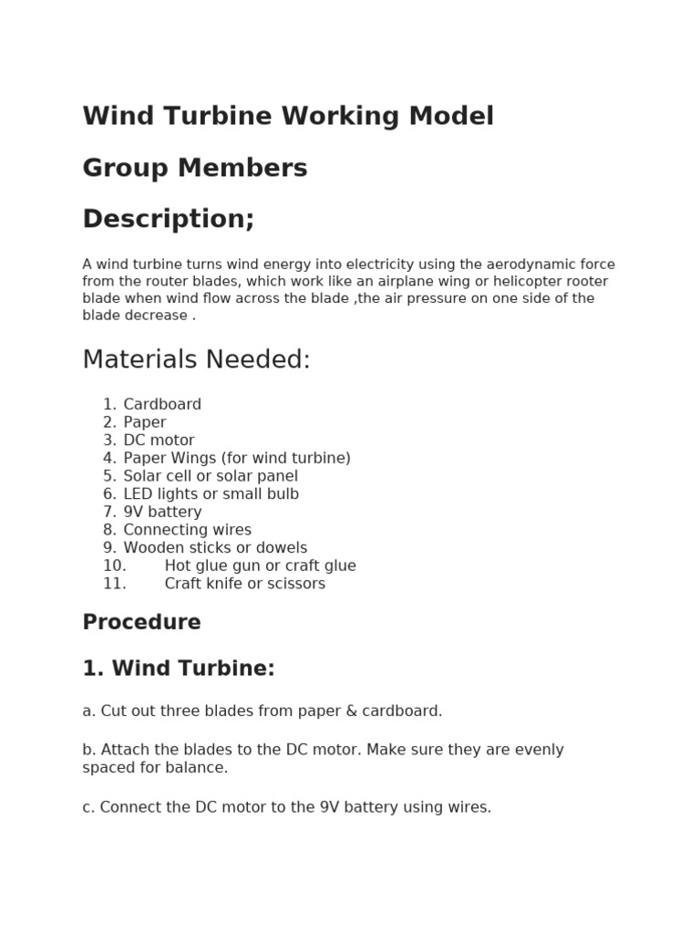 Wind Turbine Working Model | PDF