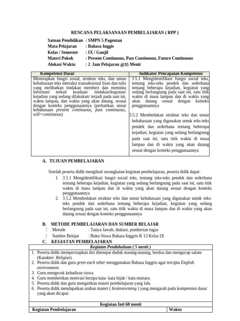 Modul Ajar Present Continuous Tense Kelas 9 SMP | PDF