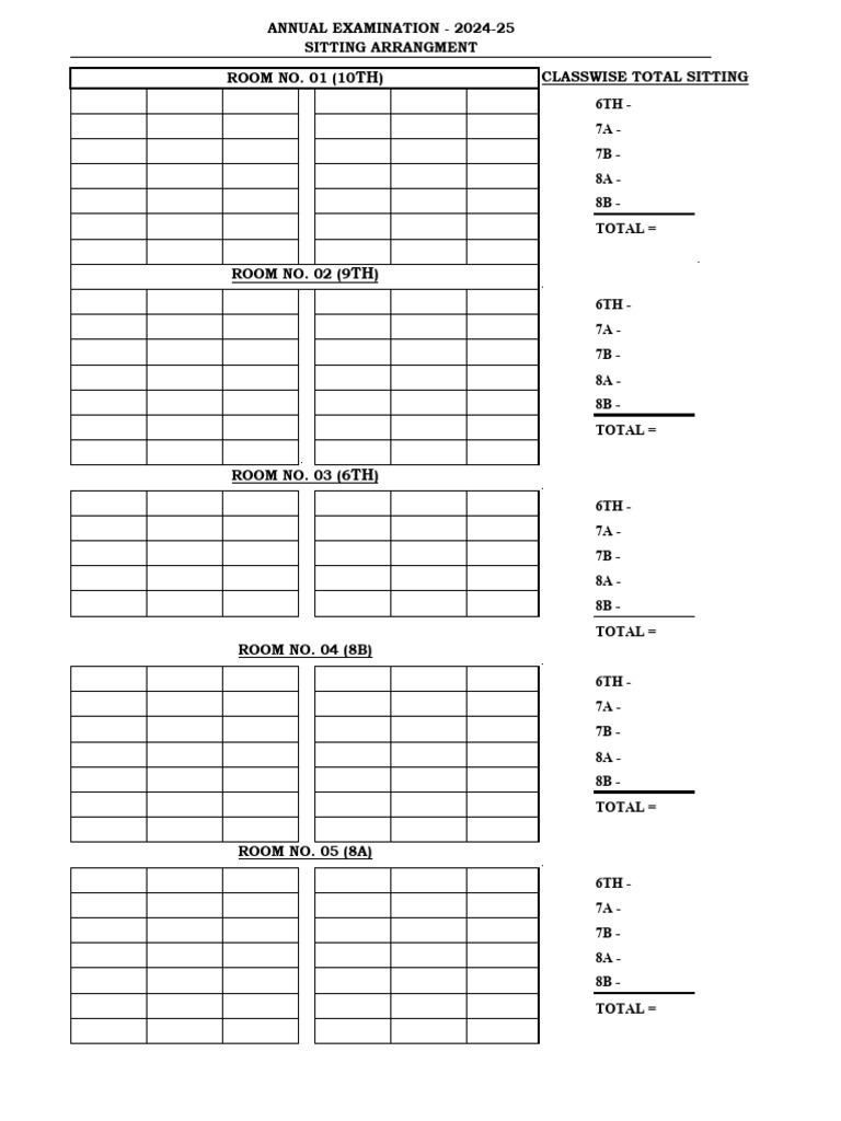 Annual Exam Sitting Arrangment | PDF